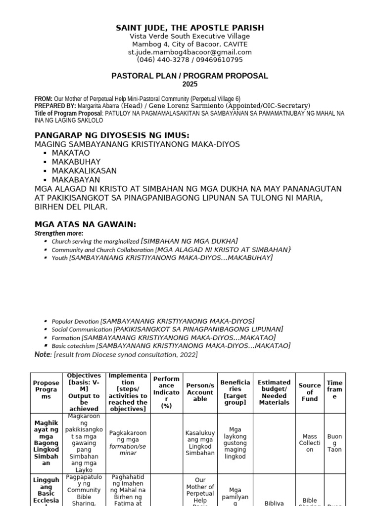 Pv6 Pastoral Program 2024 Revised Long | PDF