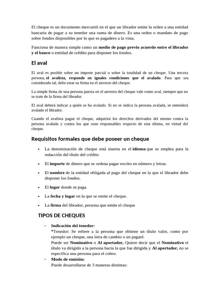 Todo sobre cheques: tipos y requisitos | PDF | Cheque | Bancos