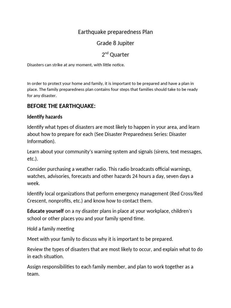 Earthquake Preparedness Plan | PDF | Emergency Management | Emergency ...