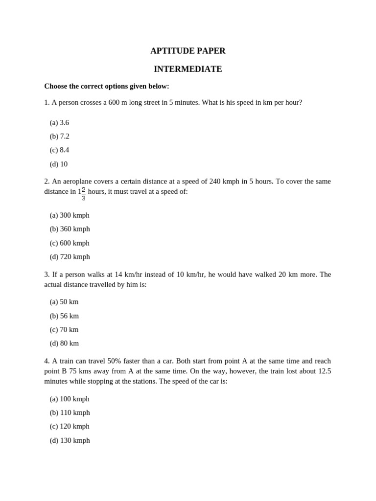 APTITUDE PAPER | PDF | Speed