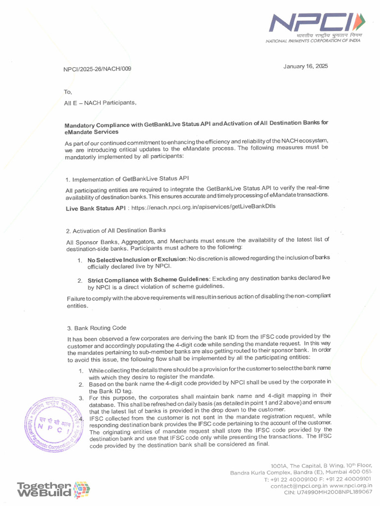 NPCI NACH-009-FY-2025-26-CircularNo-009-E-MandateComplianceCommunications | PDF