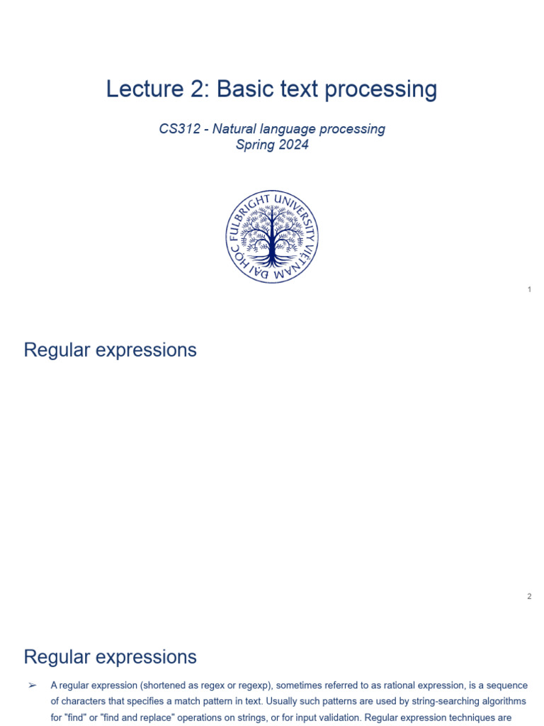 CS312 NLP Lecture 2 Basic Text Processing | PDF | Regular Expression | Formalism (Deductive)