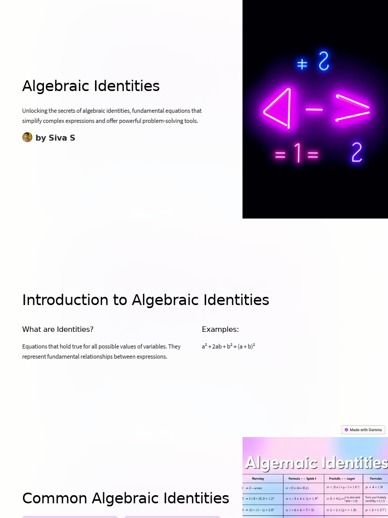Algebraic Identities | PDF | Equations | Factorization