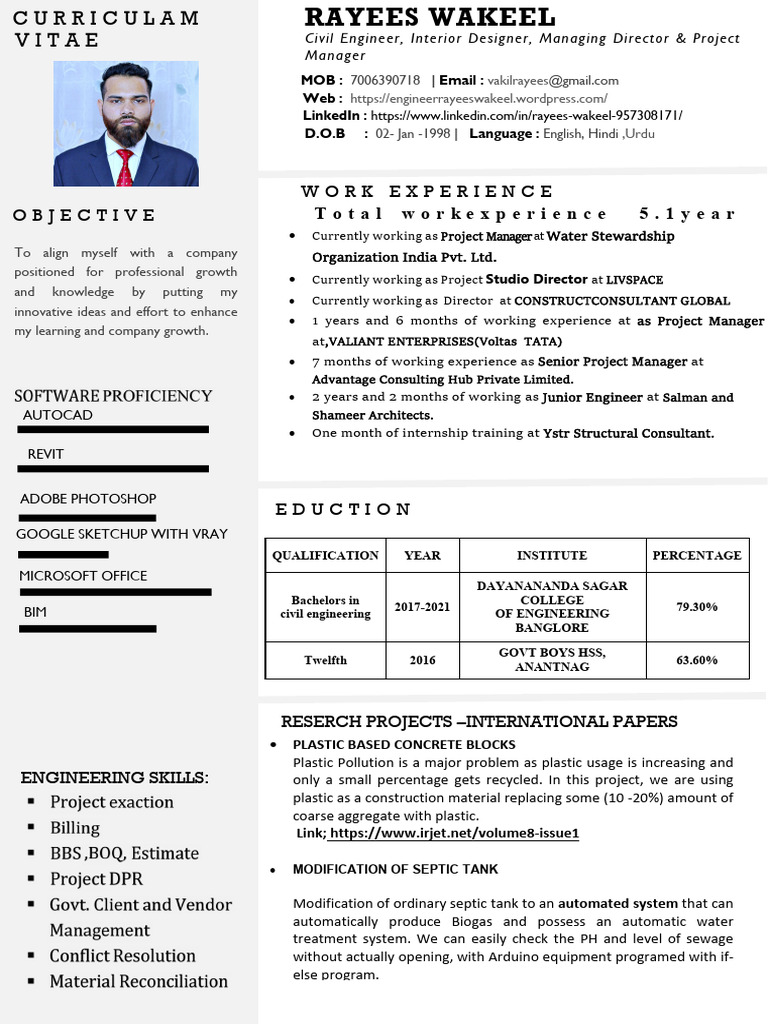 Civil Engineer CV Sample | PDF | Project Management | Specification ...