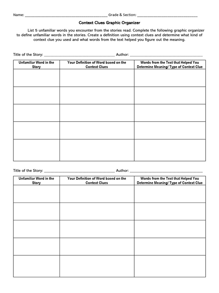 Context Clues Graphic Organizer | PDF