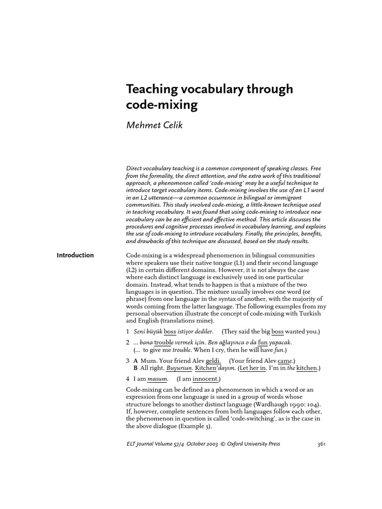 Code-Mixing for Vocabulary Teaching | PDF | Second Language | English ...