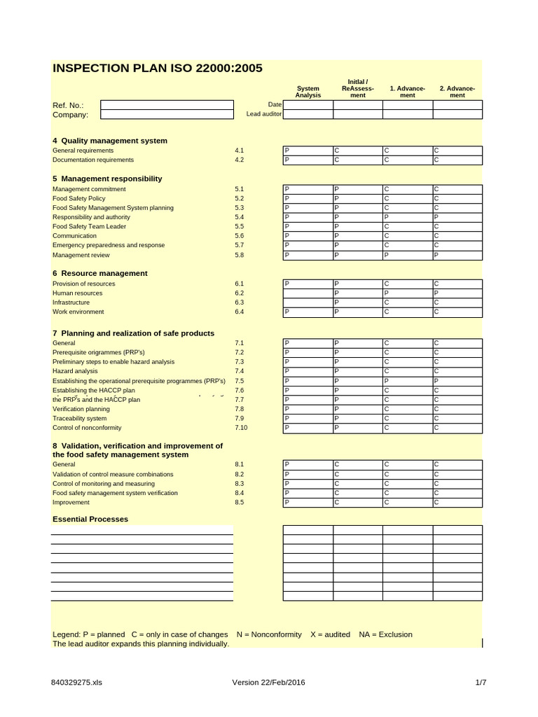 0020 ENG FORM 020 Inspection-plan-FSMS-FSSC | PDF | Hygiene