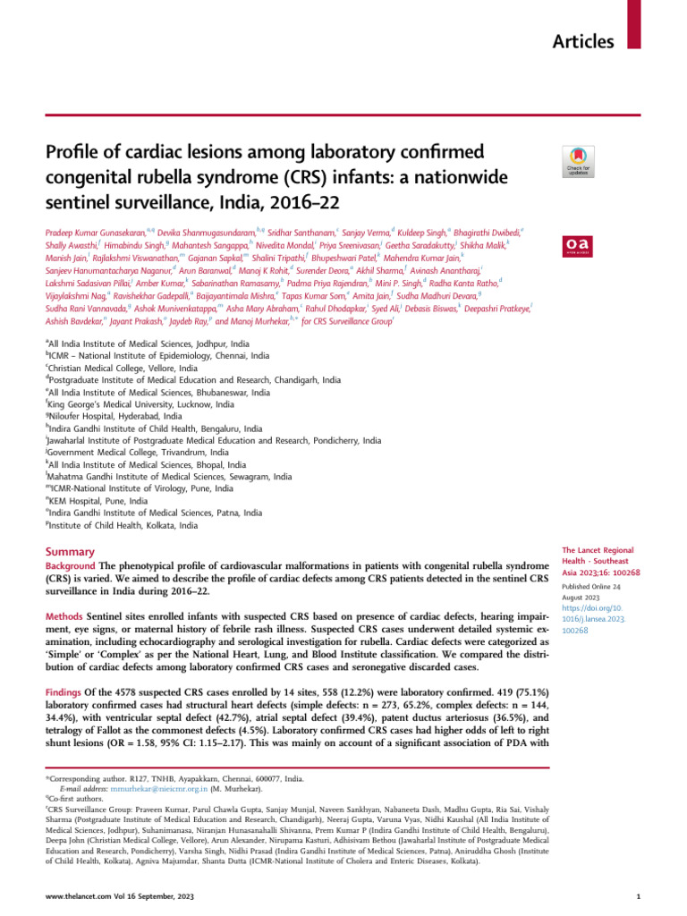 Profile of Cardiac Lesions Among Laboratory Confir | PDF | Congenital ...