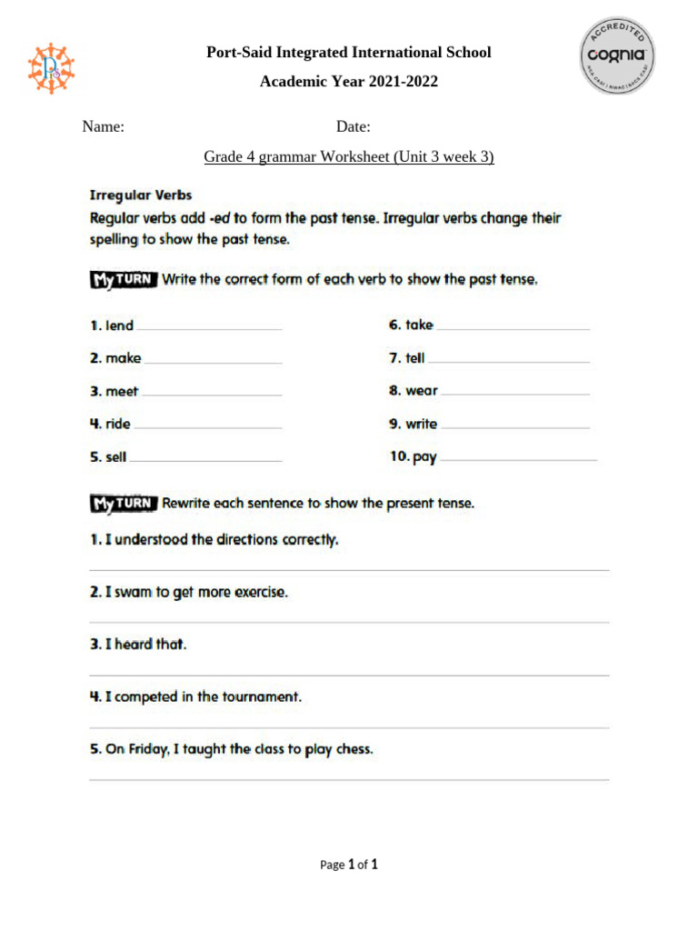 U3 W3 grammar sheet | PDF