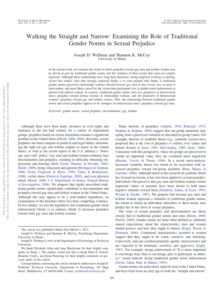 Walking The Straight and Narrow Examinin | PDF | Prejudices | Gender Role