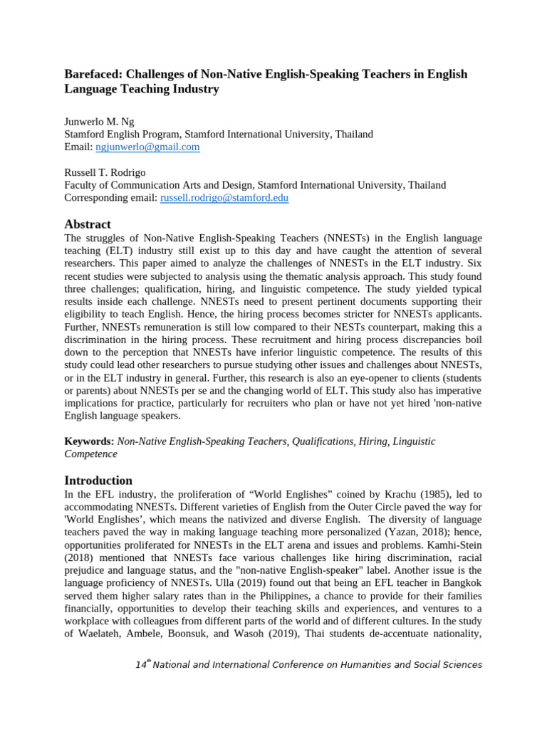 Barefaced Challenges of Non Native Engli | PDF | English As A Second Or Foreign Language | Teachers