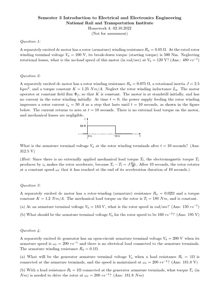 Electrical and Electronics Engineering Assignment 4 | PDF | Electric Motor | Electricity