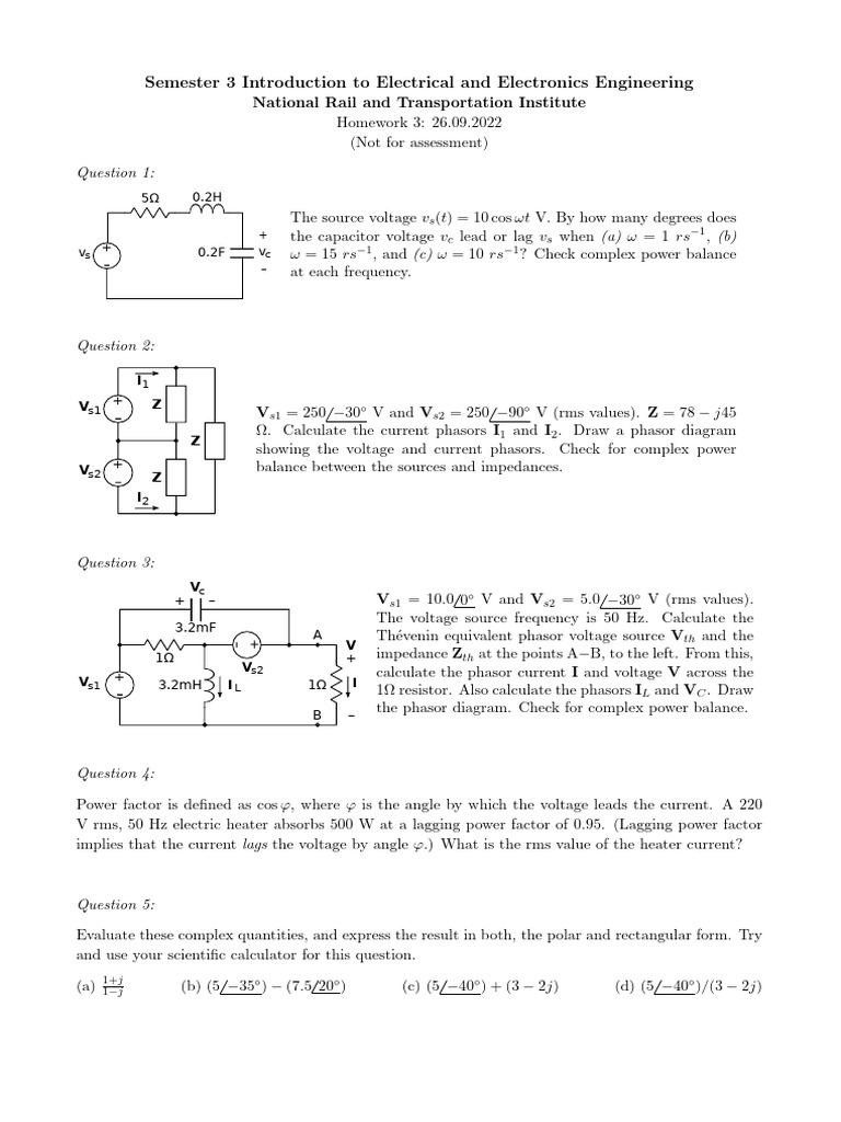 Electrical and Electronics Engineering Assignment 3 | PDF | Electrical Impedance | Quantity