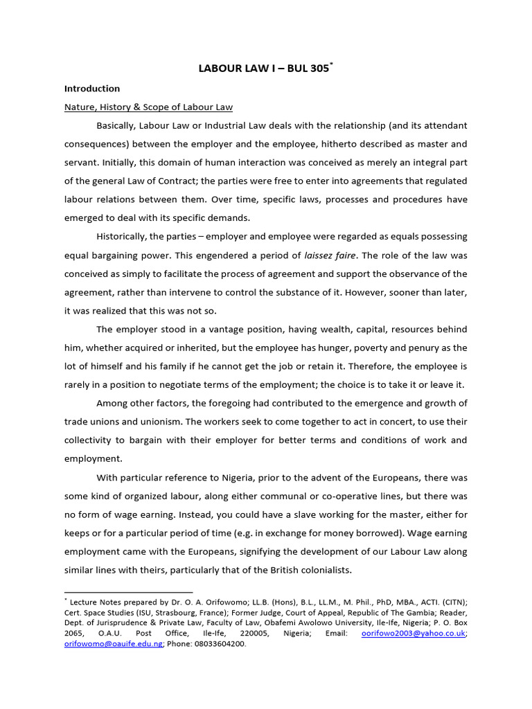 Overview of Nigerian Labour Law | PDF | Employment | Contractual Term