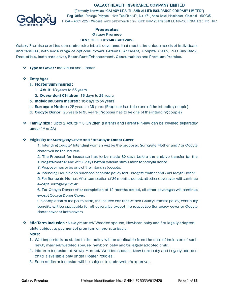 Galaxy Promise Health Insurance Overview | PDF | Insurance | Surrogacy