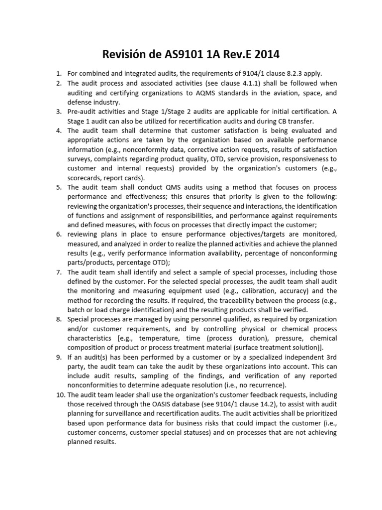 Revisión de AS9101 1A Rev.E | PDF | Audit | Quality Management System
