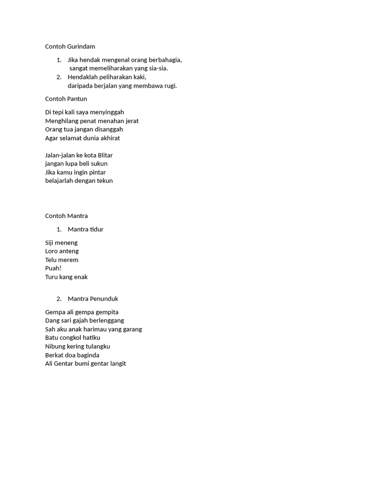 Contoh Puisi, Gurindam Dan Mantra | PDF