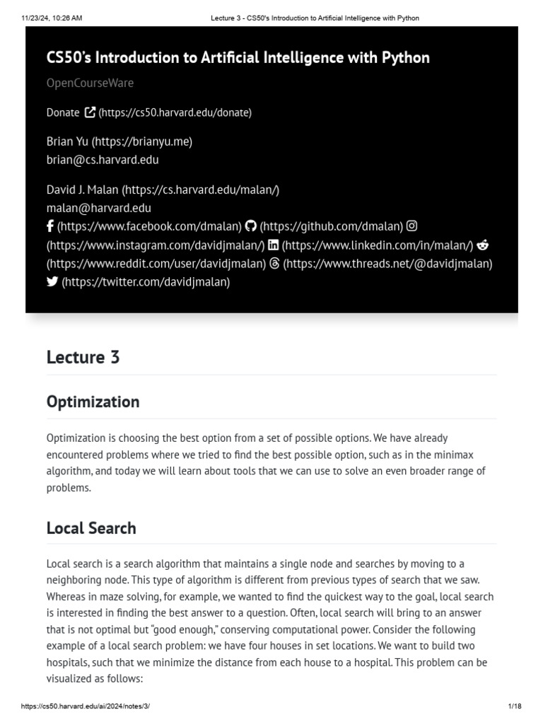 Lecture 3 - CS50 - S Introduction To Artificial Intelligence With Python | PDF | Mathematical ...