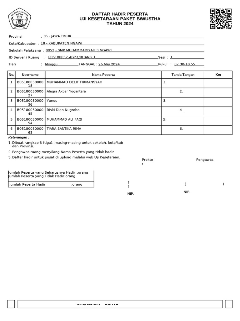 DAFTAR HADIR UK - Tahun 2024 | PDF