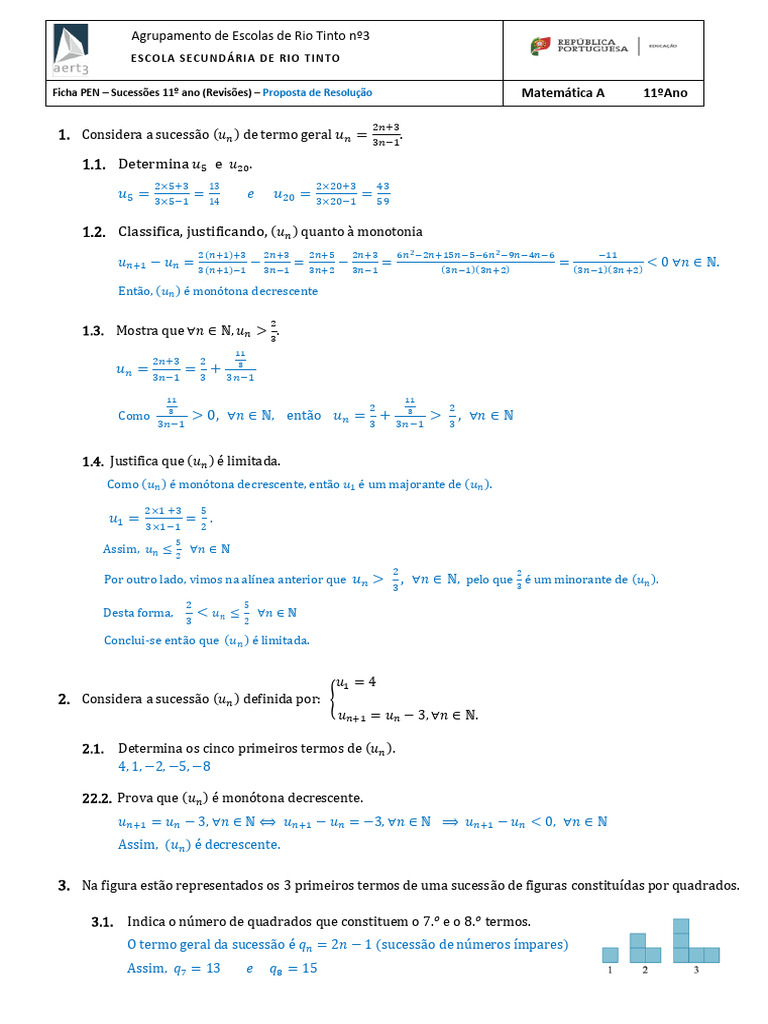 PEN - Ficha Sucessões - RESOL | PDF | Analise matemática | Matemática
