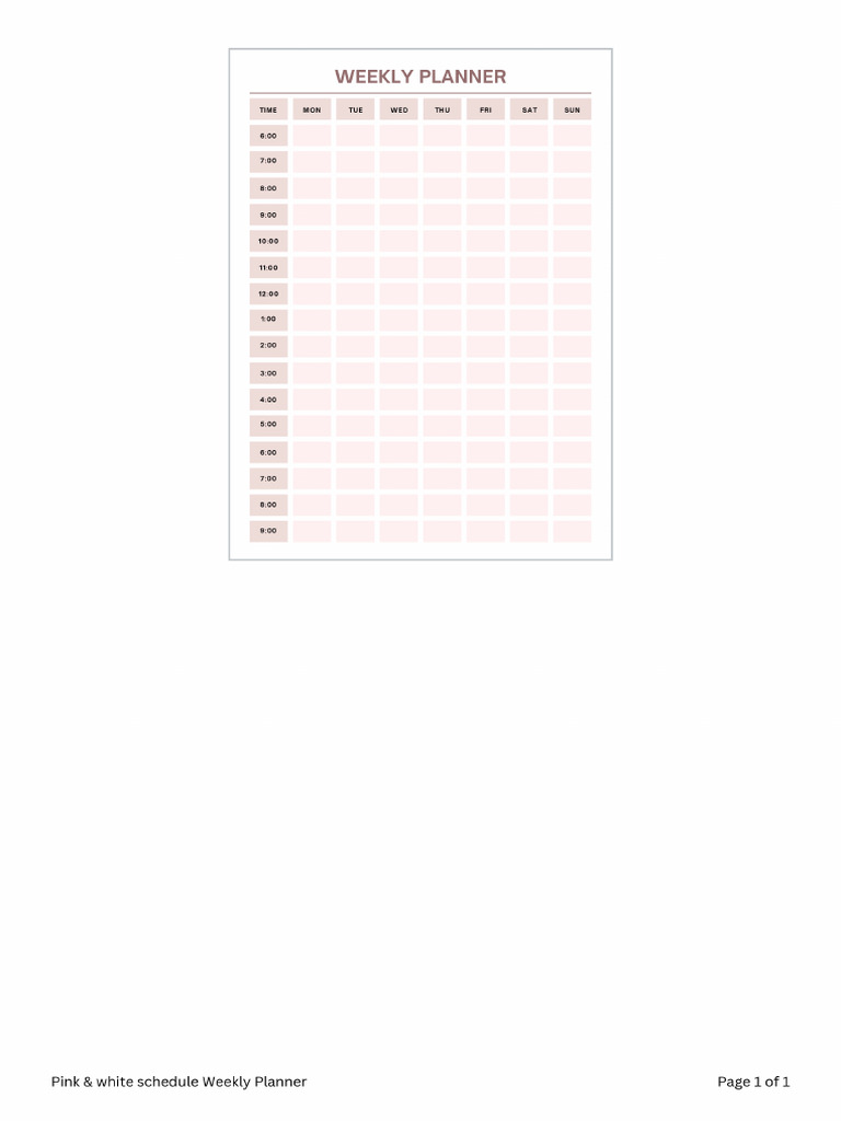 Pink & White Schedule Weekly Planner | PDF