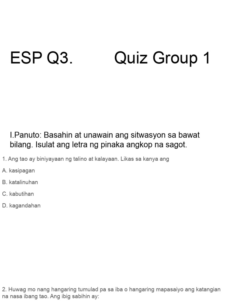 ESP10 Q3 Modyul 1 Quiz | PDF