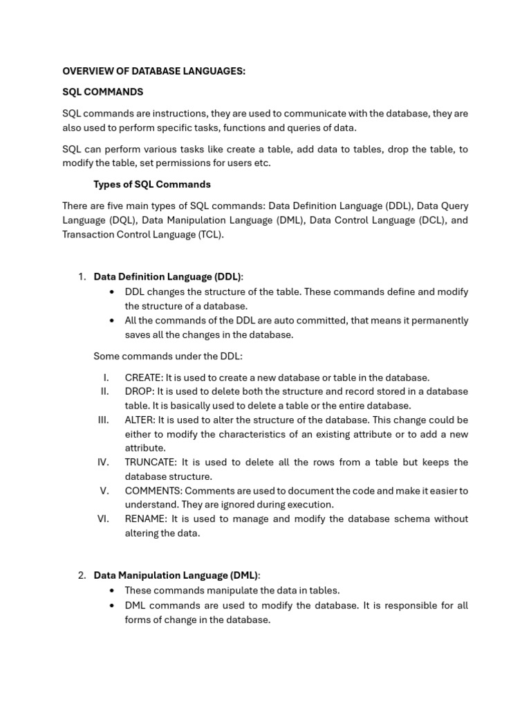 Overview of Database Languages | PDF | Database Index | Sql