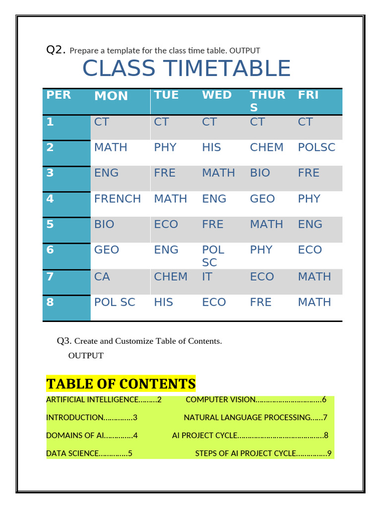 Class Timetable with French Classes | PDF