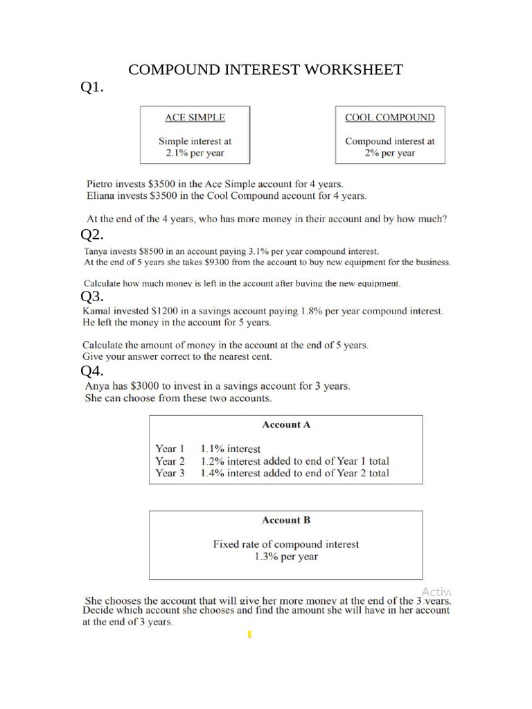 Compound Interest Worksheet | PDF