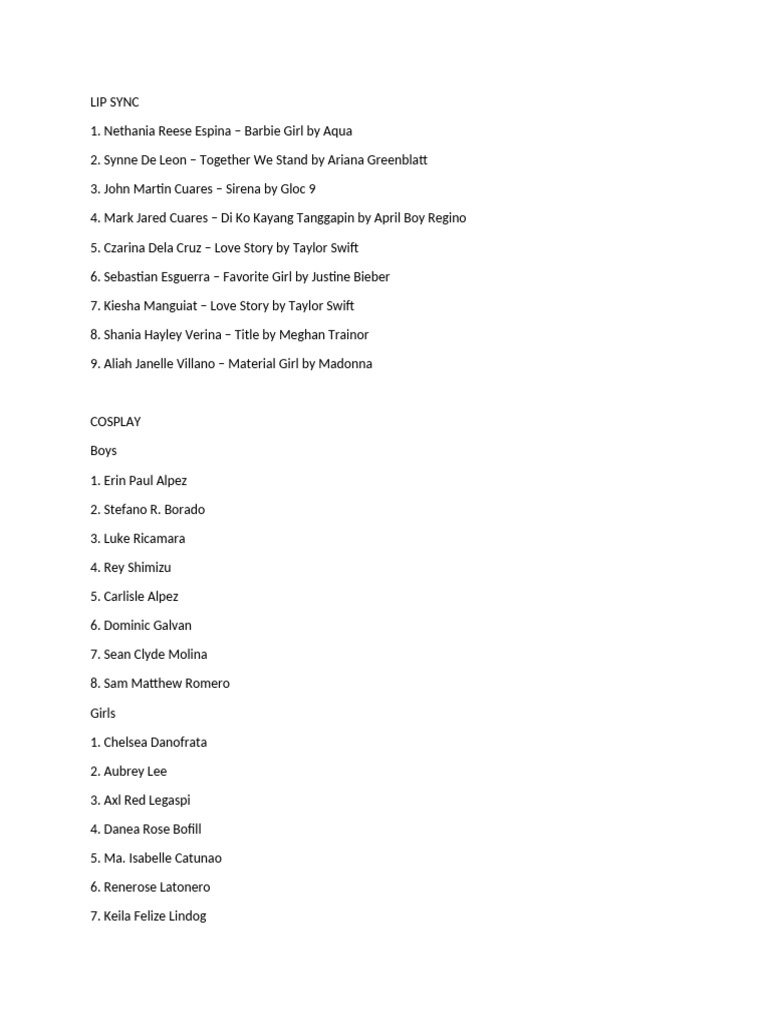 Lip Syncandcosplay | PDF