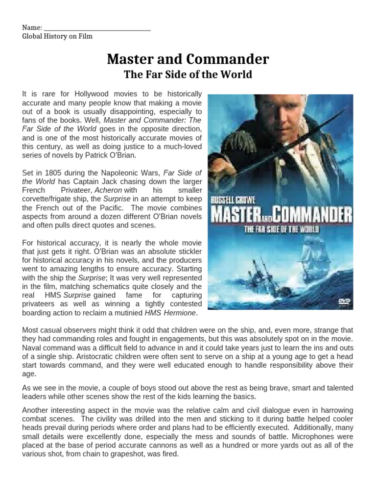 Global History On Film - Master and Commander | PDF | Ships | Naval Warfare