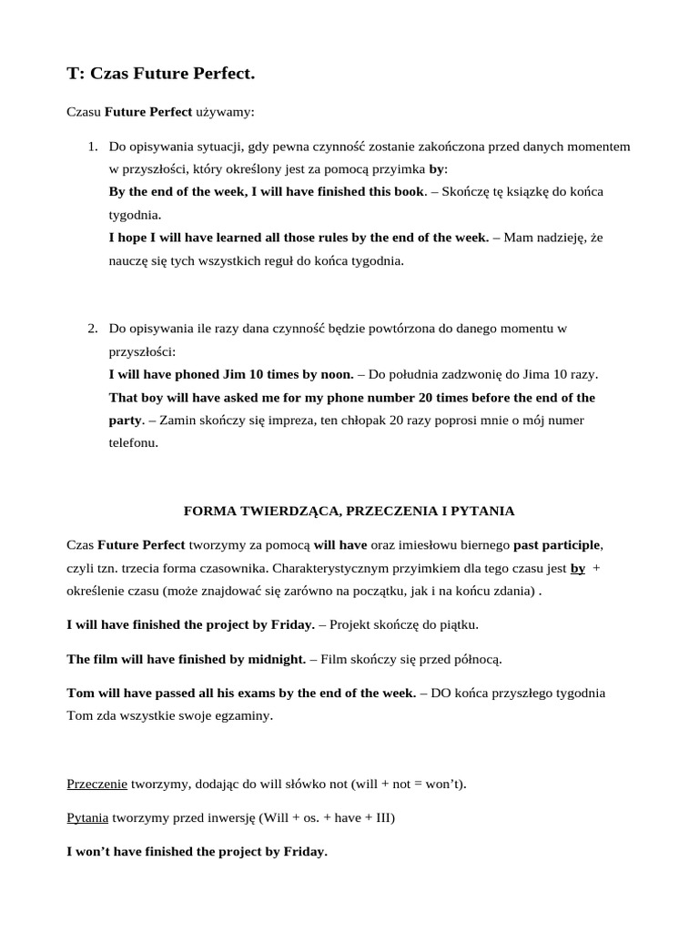 5. Czas Future Perfect | PDF