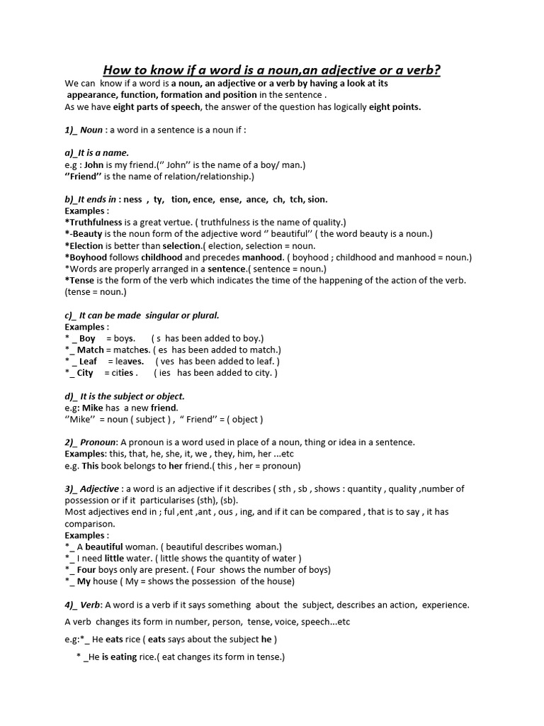 How To Know If A Word Is A Noun | PDF | Adjective | Verb