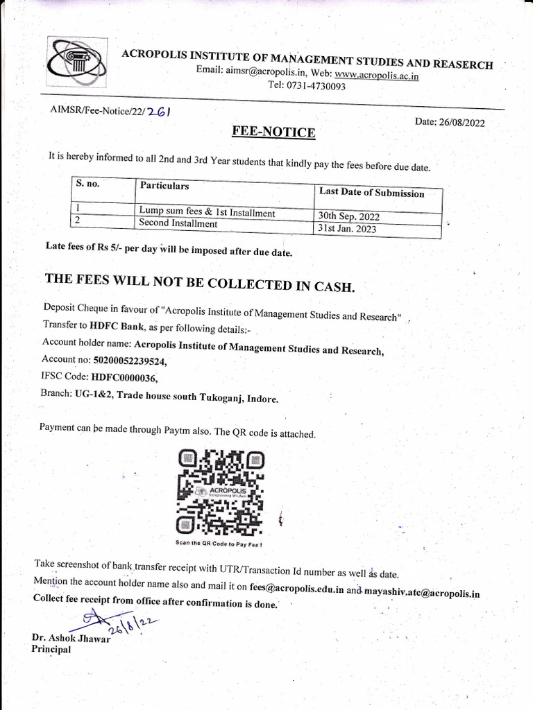 Fees Notice 26-08-22 | PDF | Financial Services | Banking