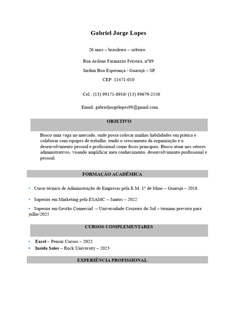 CV Gabriel Jorge Lopes | PDF