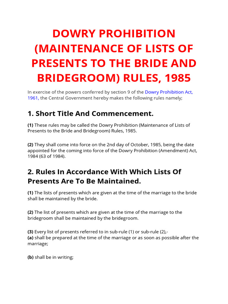 Dowry Prohibition Maintenance Of | PDF