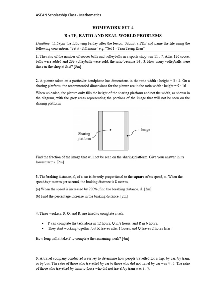 Homework Set 4 - Rate, Ratio and Real-World Problems | PDF | Ratio | Mathematics