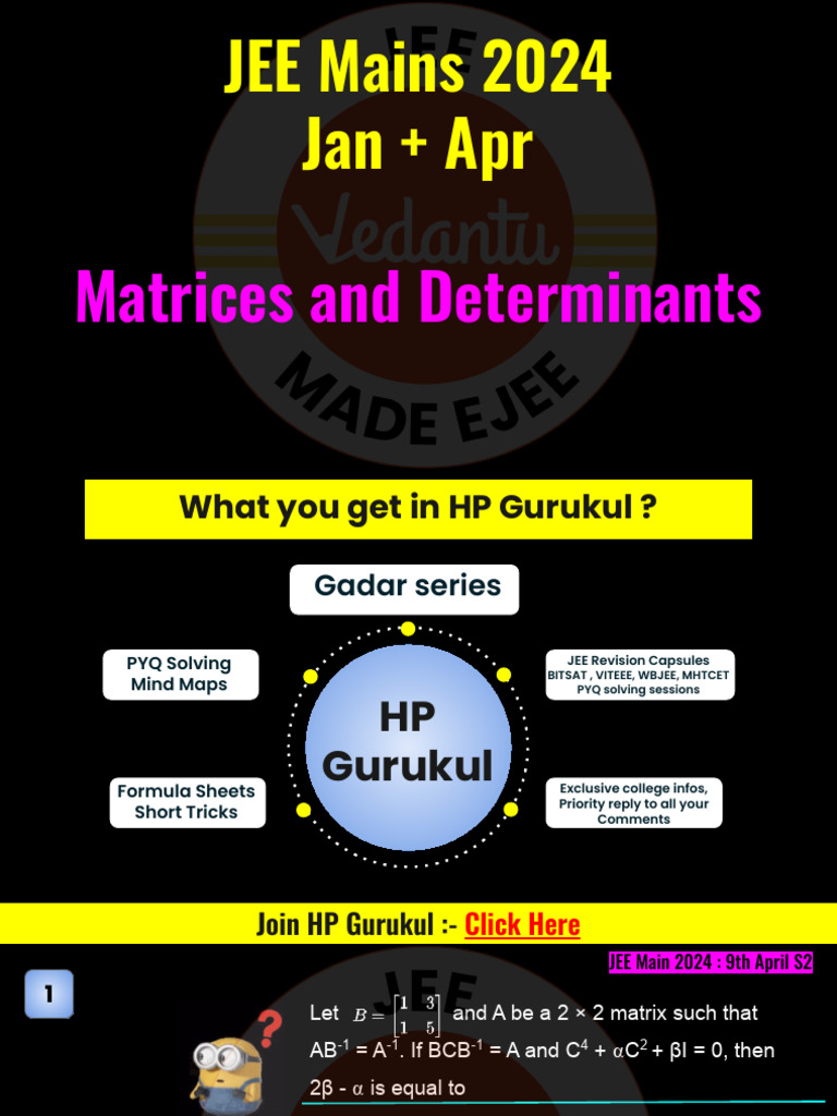 JEE Mains 2024 Jan + Apr: Matrices and Determinants | PDF | Matrix (Mathematics) | Mathematical ...