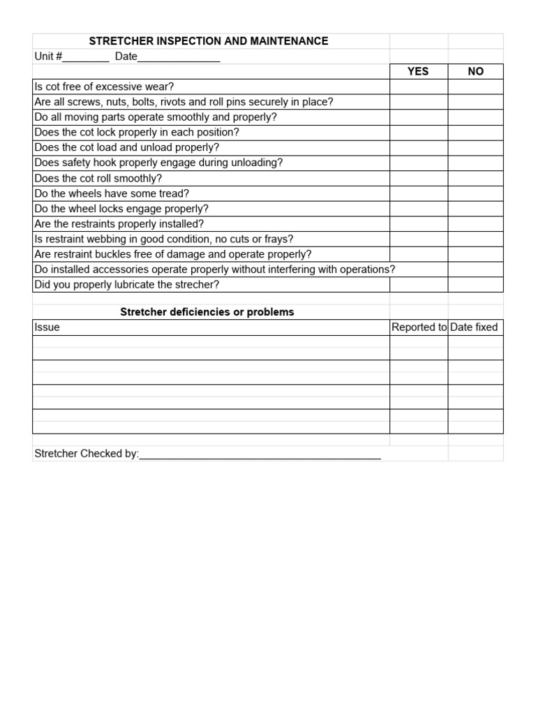 Stretcher Inspection Checklist | PDF