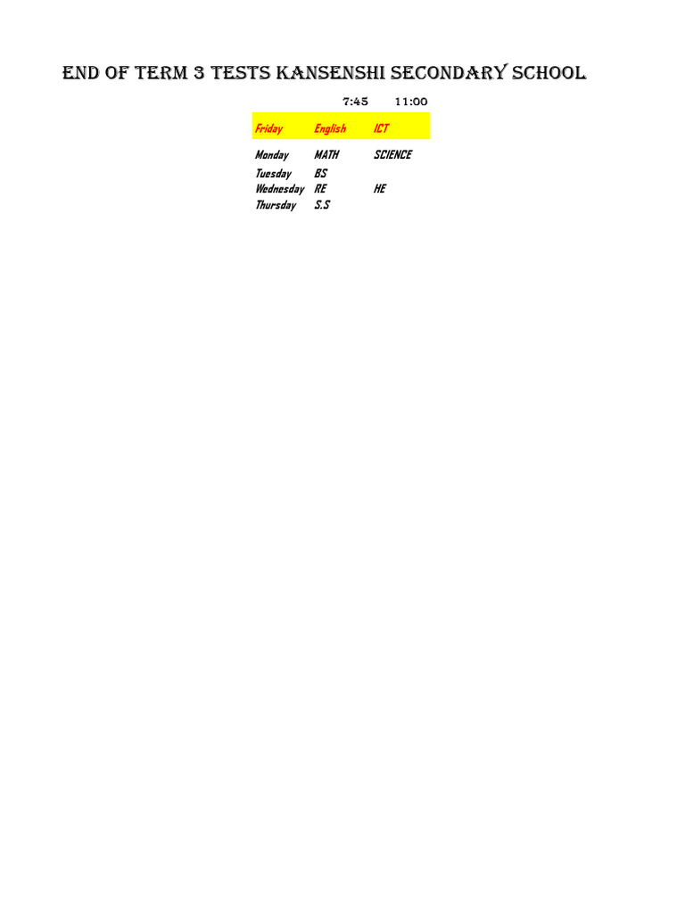 End of Term Tests | PDF