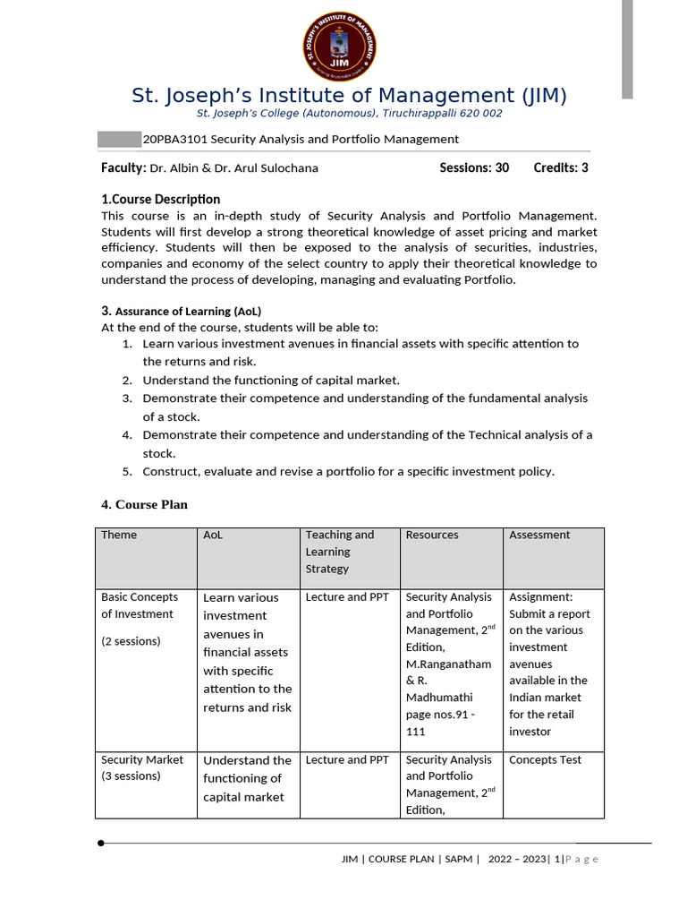 Security Analysis & Portfolio Management Course | PDF | Investing ...