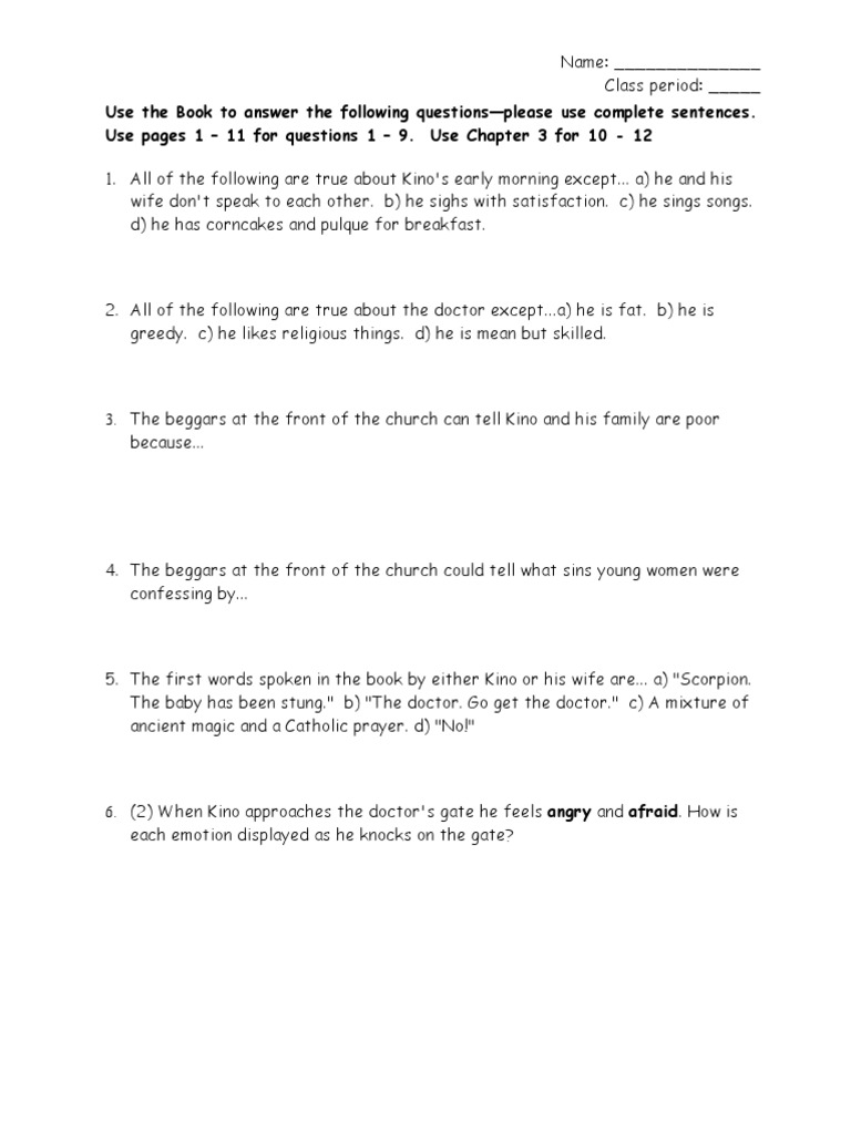 The Pearl Questions | PDF | Language Arts & Discipline | Foreign ...