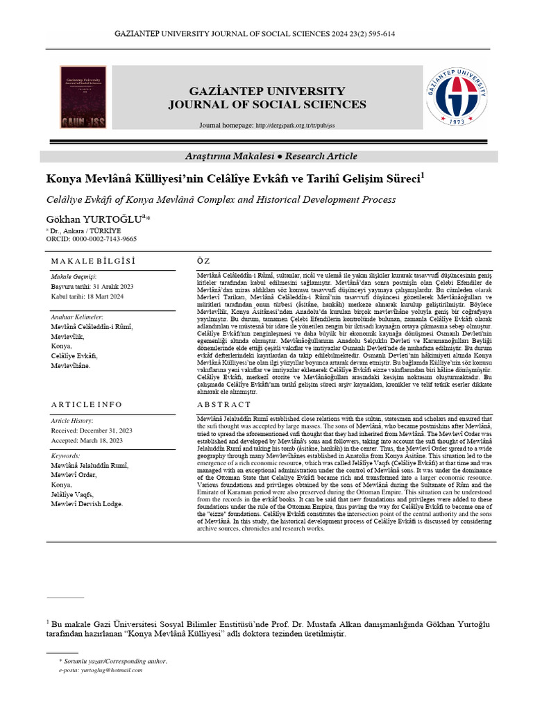 Konya Mevlana Kulliyesi Nin Celaliye Evk | PDF | Ottoman Empire | Politics Of The Ottoman Empire