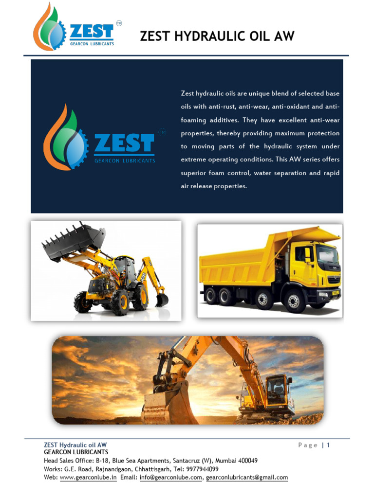 PDS - Zest Hydraulic Oil AW | PDF | Lubricant | Pump