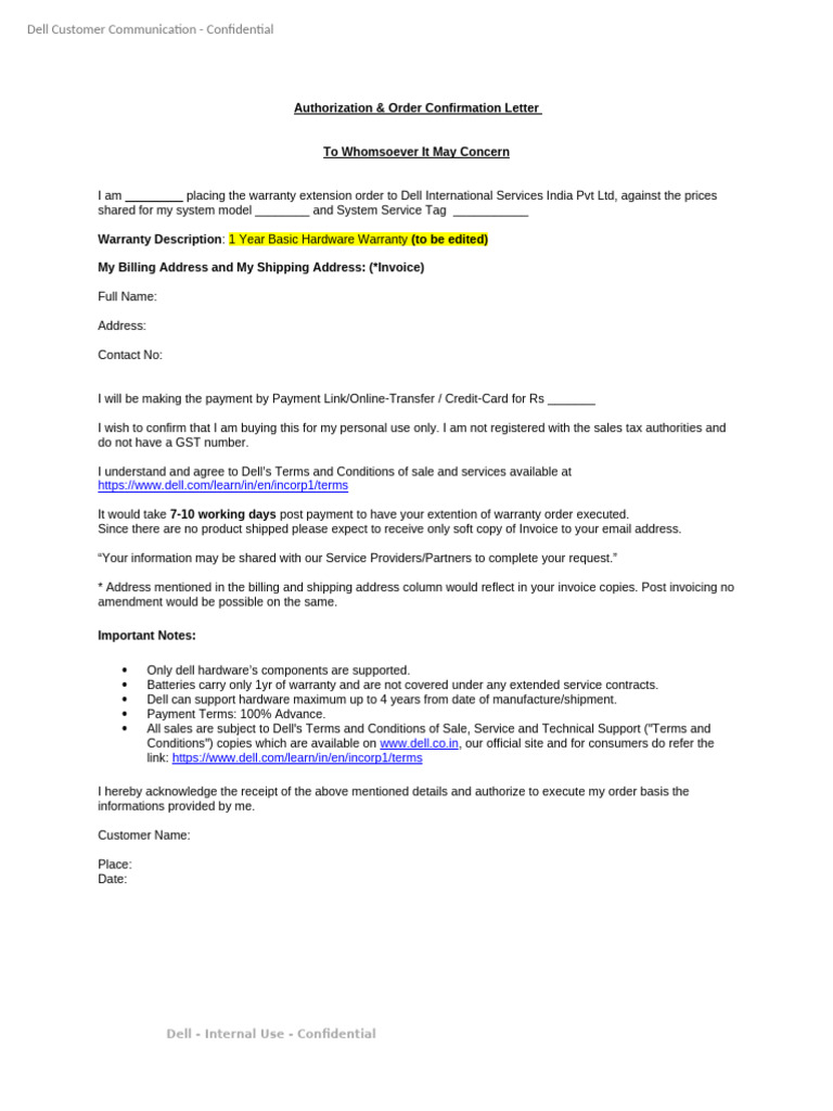 Authorization Letter - APOS Orders | PDF | Dell | Invoice