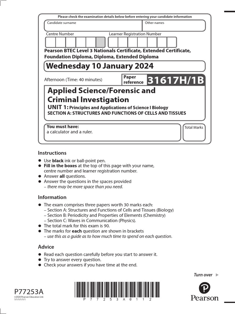 BTEC Level 3 Applied Science Unit 1 Exam | PDF | Atherosclerosis | Cell ...