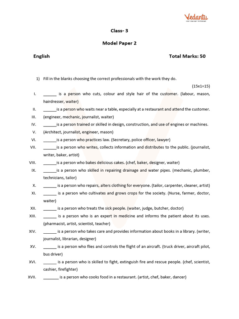 CBSE Sample Papers For Class 3 English With Solutions - Mock Paper 2 | PDF