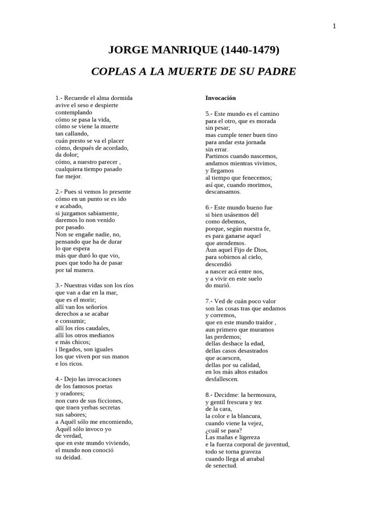 20 Coplas a La Muerte de Su Padre | PDF