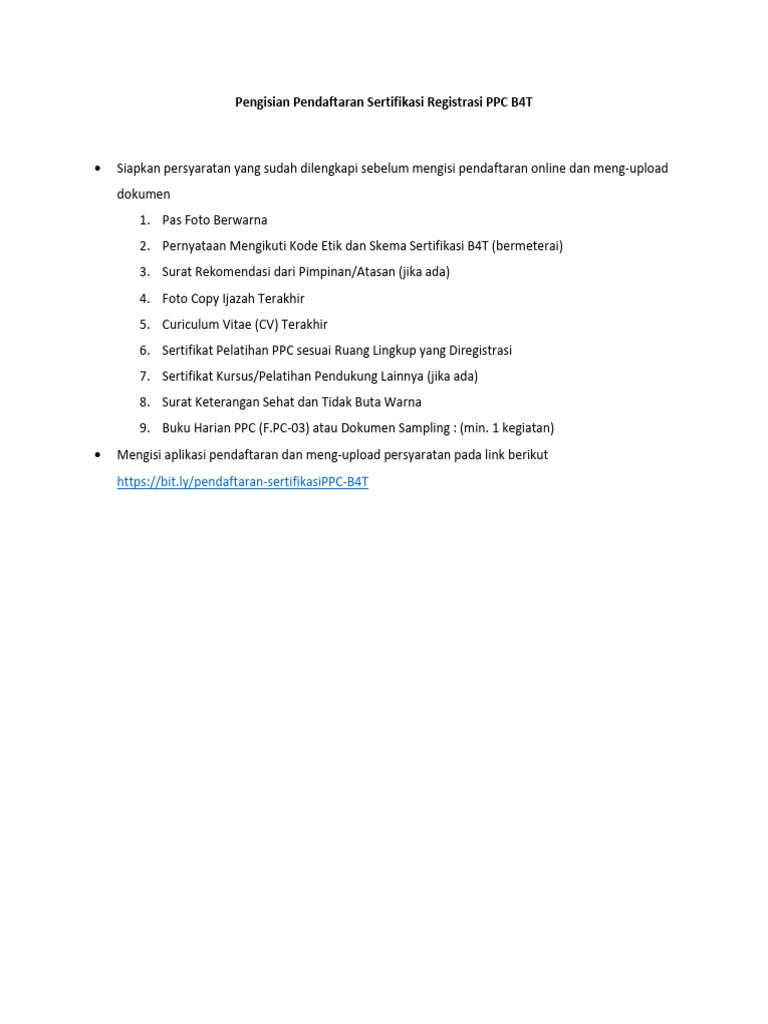 Pendaftaran Sertifikasi PPC B4T Online | PDF