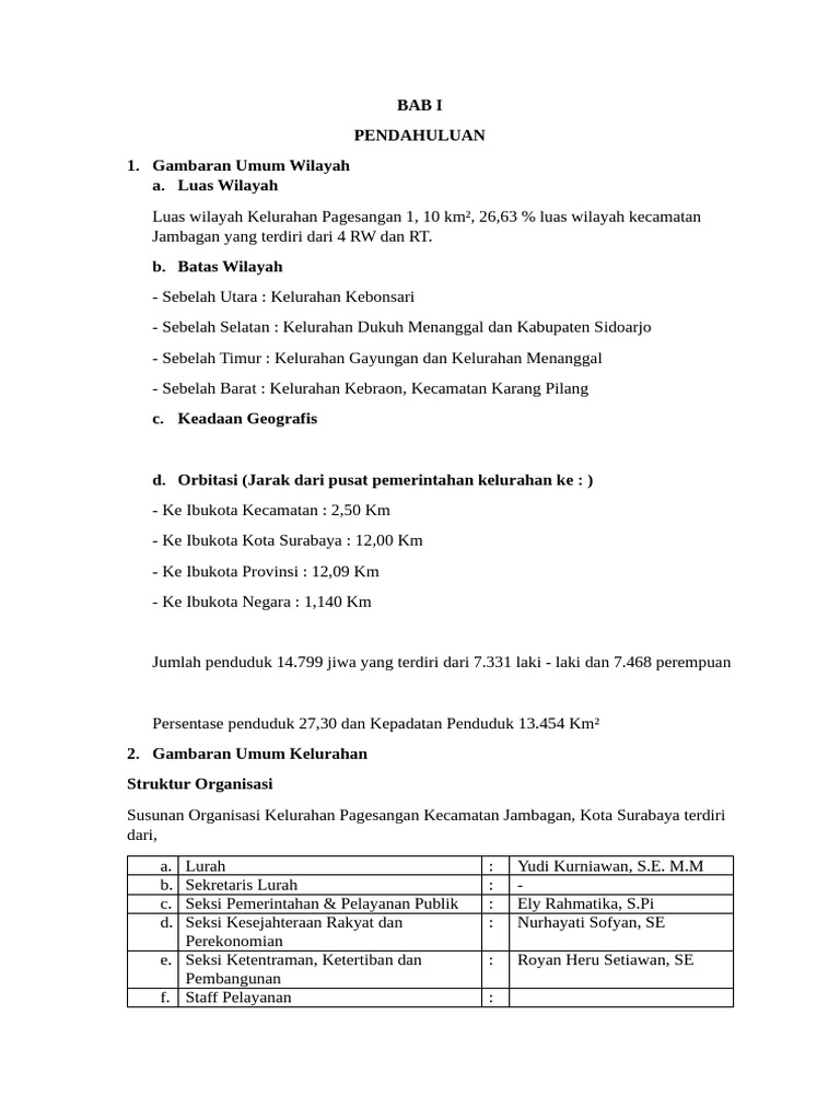 Tupoksi Kelurahan Pagesangan | PDF